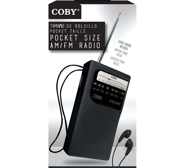 COBY CR203-BLK Pocket-Size AM/FM Radio with Built-in Speaker, Earbuds ...