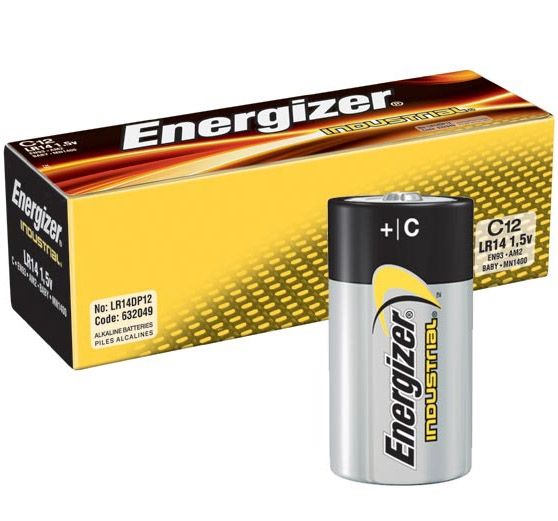 ENERGIZER EN93-12 12-Pack C Size Industrial Alkaline Batteries, (E93 ...