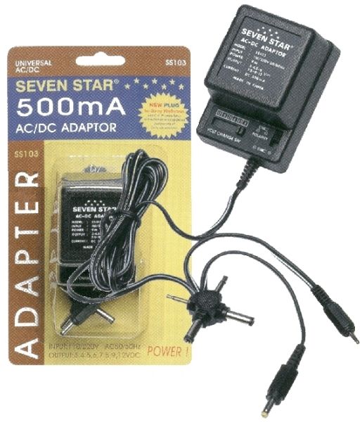 SEVEN STAR SS103 Universal Power AC/DC Adapter, 500mA (ss109) Detail Page